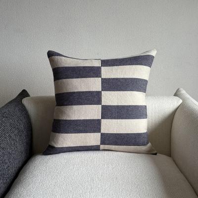 China Reversible Navy Striped Throw Pillow with 55%Linen 45%Viscose Cover and 100% Feather Insert for sale