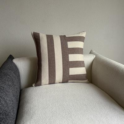 China Modern 55% Linen 45% Viscose Pillow Cover with Patchwork Stripe Design and Neutral Beige Geometric Cushion Case for sale