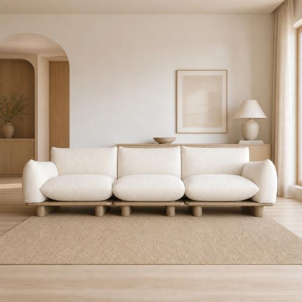 Quality Scandinavian Modular 3-Seater Boucle Sofa with Solid Wood Base SF-001 SET for sale