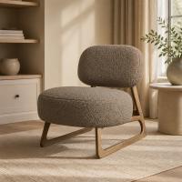 Quality Mid-Century Brown Bouclé Armless Lounge Chair, Solid Wood CYC-021-BRW for sale