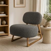 Quality Contemporary Gray Bouclé Armless Lounge Chair, Solid Wood CYC-021-GRY for sale