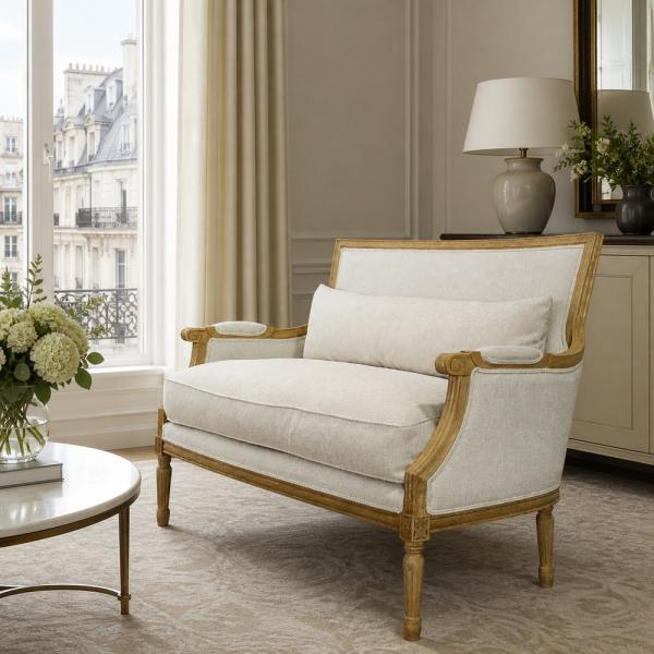 Quality French Neoclassical Solid Wood Upholstered Loveseat, 2-Seater LG-5008 for sale