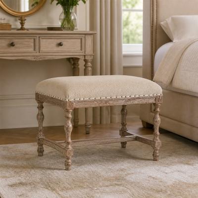 China French Country Upholstered Ottoman Bench with Six Turned Wood Legs BC-007 for sale