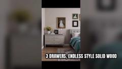3 Drawer Solid Wood & Metal Nightstand | Vintage & Modern Bedside Table