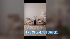Solid Wood Lounge Chair with Cane Back | Upholstered Seat & Armrests Café Chair