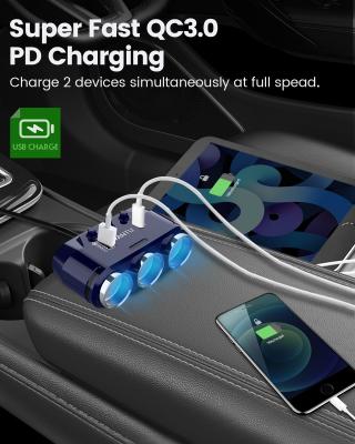 Cina YANTU B39-C Mini Car Charger 3 prese 2 porte USB 12V QC PD con monitoraggio della tensione in vendita