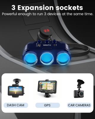 Cina YANTU B39-C Mini Car Charger 3 prese 2 porte USB 12V QC PD con monitoraggio della tensione in vendita