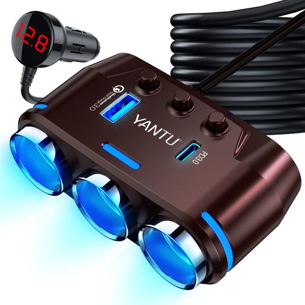 Quality 12V Car Mobile Charger with Dual USB QC PD Cigarette Lighter and Voltage Monitoring for sale