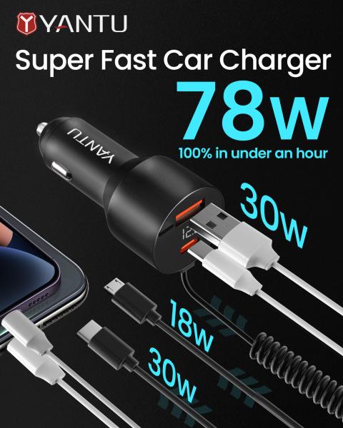 Quality High Power 12V 24V PD QC 3.0 USB-C Dual Type-C Car Charger for Laptop and Mobile for sale