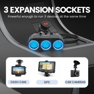 China YANTU B39 Truck 12V-24V Socket Extension Cord with 3 Way Dual USB Charger and Switch Black for sale