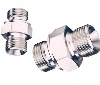 China Zilveren medium koolstofstaal Duitse metrische mannelijke H. T tot BSPT mannelijke hydraulische slangadapter Te koop