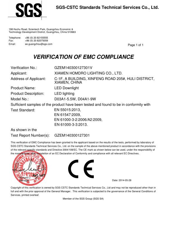 SGS LED downlight CE - Xiamen Homdro lighting Co.,Ltd