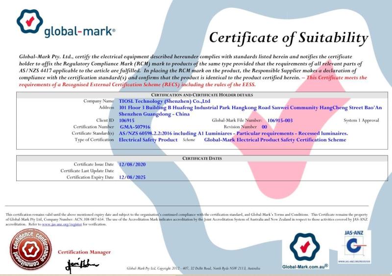 AS/NZS 60598.2.2:2016 - TIOSL TECHNOLOGY (SHENZHEN) CO.,LTD.