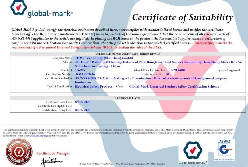 AS/NZS 60598.2.2:2016 - TIOSL TECHNOLOGY (SHENZHEN) CO.,LTD.