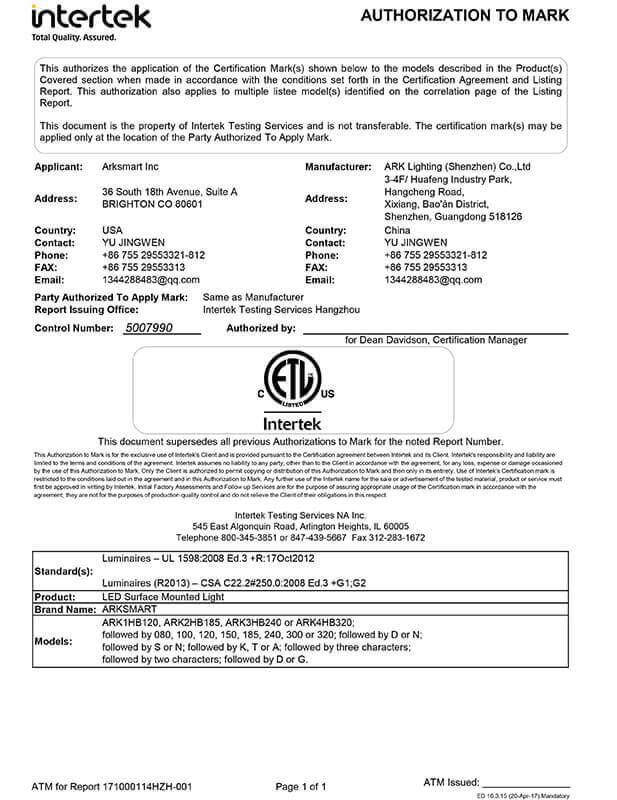 Luminaires-UL1598:2008 - TIOSL TECHNOLOGY (SHENZHEN) CO.,LTD.