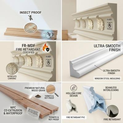 China Moisture Resistant Wood Moulding Damp Proof 4.88m Primed Baseboard Trim Interior Use for sale