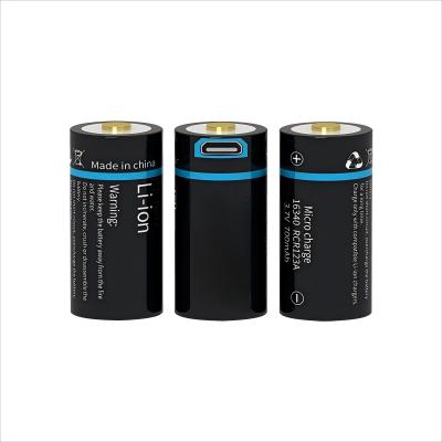 China Micro USB Rechargeable Lithium Ion Battery 3.6V 700mAh 16340 Li-ion Battery Cell Alarm Flashlight for sale