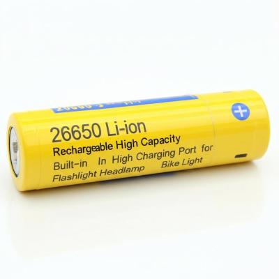 China USB 26650 Li-ion Battery Rechargeable High Capacity with Built-in Charging Port for Flashlight Headlamp Bike Light for sale
