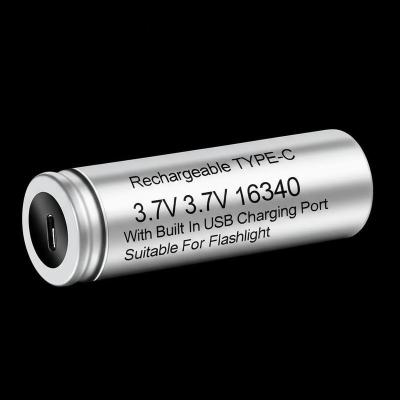 China Rechargeable TYPE-C  Lithium Ion Battery 3.7V 16340 With Built In USB Charging Port Suitable For Flashlight for sale