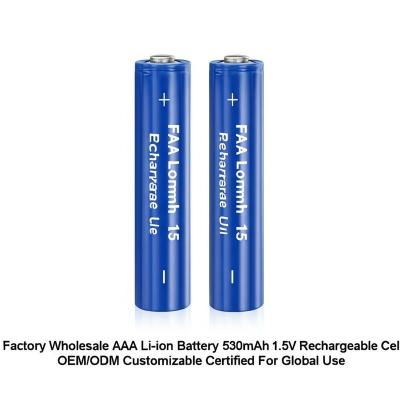 China Factory Wholesale AAA Li-ion Battery 530mAh 1.5V Rechargeable Cell OEM/ODM Customizable Certified For Global Use for sale