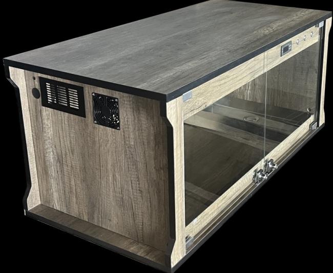 Side view of reptile enclosure displaying ventilation and access points