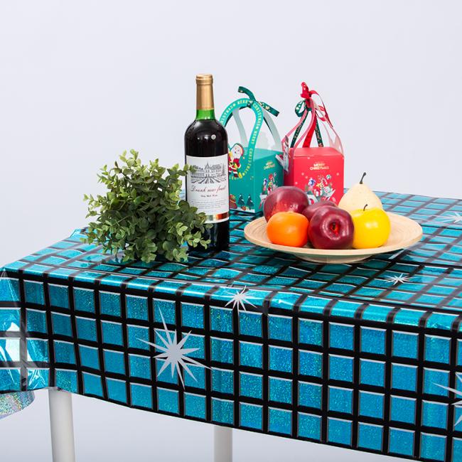 Close-up view of the shimmering surface of the Disco Table Cloth