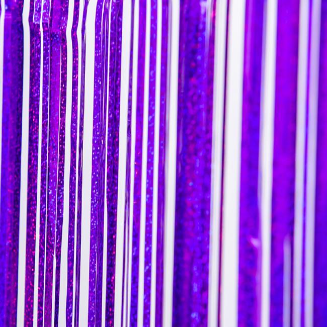 Laser foil fringe curtain showing shimmering multi-color effect