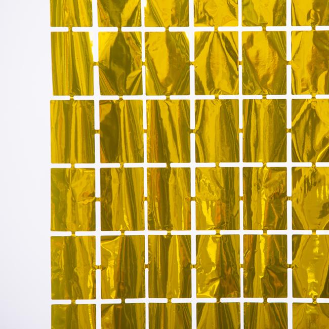 Square Rain Silk Curtain showcasing elegant grid pattern and gold tinsel design
