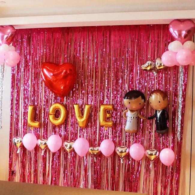 Colorful Square Rain Silk Curtain displayed as party decoration