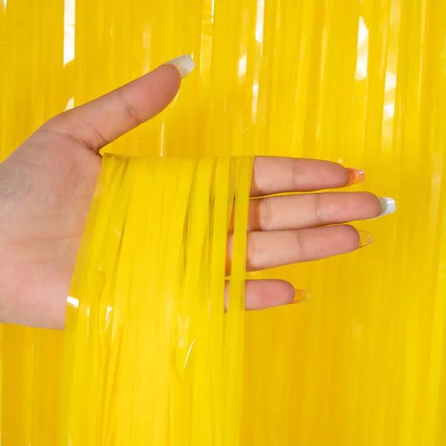 Close-up view of fluorescent fringe curtain material