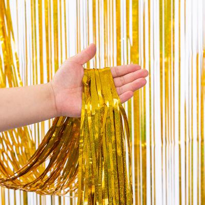 China 3m*3m Tinsel Backdrop Transparent Gold Streamer Curtain Waterproof for sale