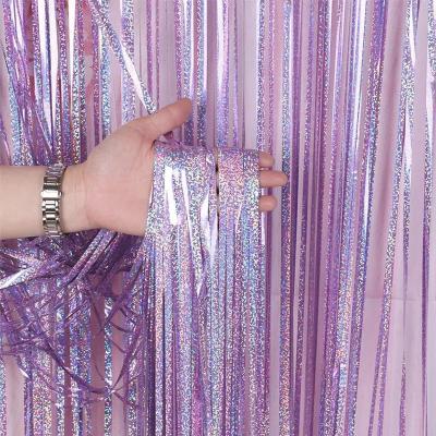 China PET Laser Rain Curtain 3x6m Rose Gold Fringe Curtain For Birthday Party for sale