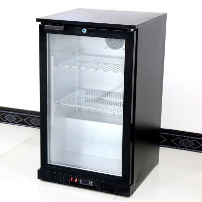 China Hotel 108L Fan Cooling Display Beer Bar Refrigerator Glass Hinge Door Back Bar Cooler for sale