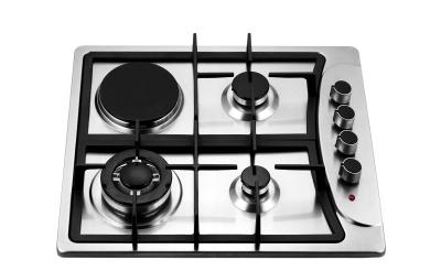 China Stainless Steel Gas And Electric Hob With 3 Burners And 1 Hotplate 580x500mm for sale