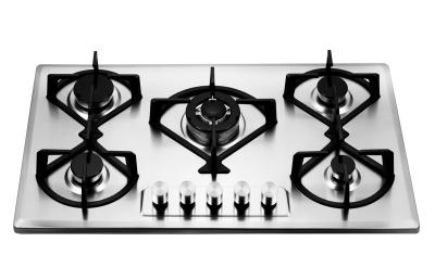 China Stainless Steel 90cm Gas Hob 5 Burner With Cast Iron Pan Support for sale