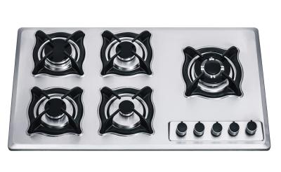 China 900mm 5 Ring Stainless Steel Gas Hob 860*510mm With Battery Pluse Ignition Type for sale