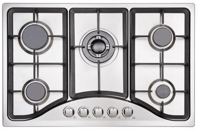China 5 Ring Gas Hob Stainless Steel , Five Burner Gas Stove With Cast Iron Pan Supports for sale