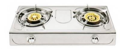 China Double Burner Stainless Steel Gas Stove With Electroplated Pan Support for sale