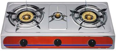 China Table Top Stainless Steel Gas Stove 3 Burner With Electric Ignition for sale
