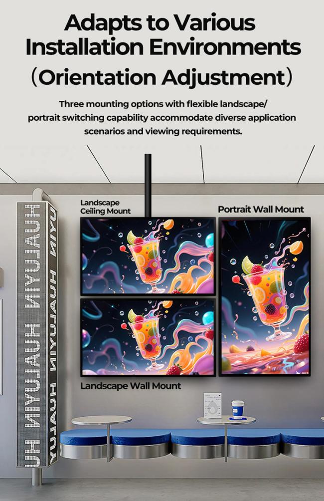 Digital signage display side view showing narrow bezel