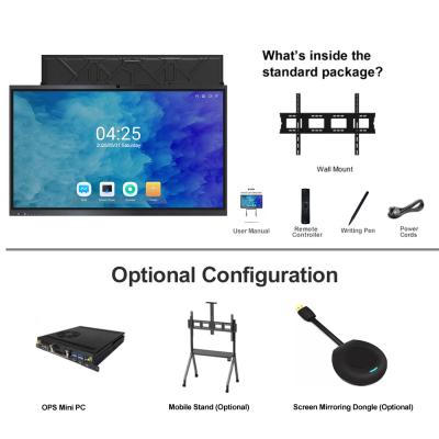 Cina Lavagna interattiva standard da 55 pollici con sistema operativo Android 14, 4+32G e fotocamera da 48MP, schermo touch, lavagna bianca in vendita
