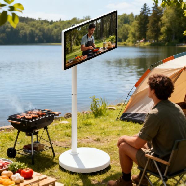 Quality Android LCD Touch Stand Smart TV Waterproof Rechargeable LED Wheel Attached for sale