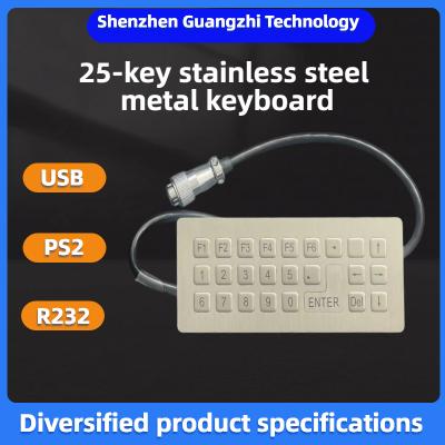 China 25-key compact metal stainless steel keypad, customizable keys, with USB and RS232 interfaces，compact metal keyboard ,industrial metal keyboard for sale