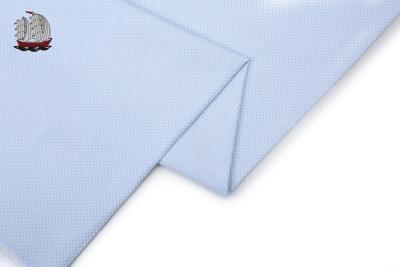 China 120gsm TC Light Blue Striped Fabric Anti Shrink Dobby Weave Fabric for sale