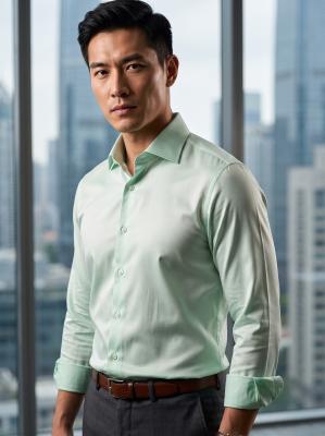 China Premium Bespoke CVC Mint Green Shirt Fabric C60%T40% Twill Weave Fabric for sale