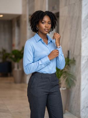 China Summer School Uniform Fabric Sanded Twill Sky Blue Pinstripe Suit Fabric for sale