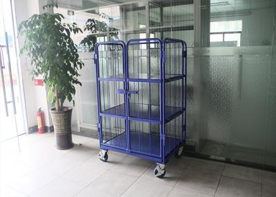 China 3 Tiers Steel Foldable Wire Mesh Cage , Mobile Storage Cages For Logistics for sale