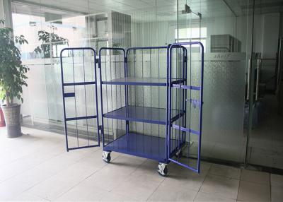China 3 Tiers Steel Foldable Wire Mesh Cage , Mobile Storage Cages For Logistics for sale