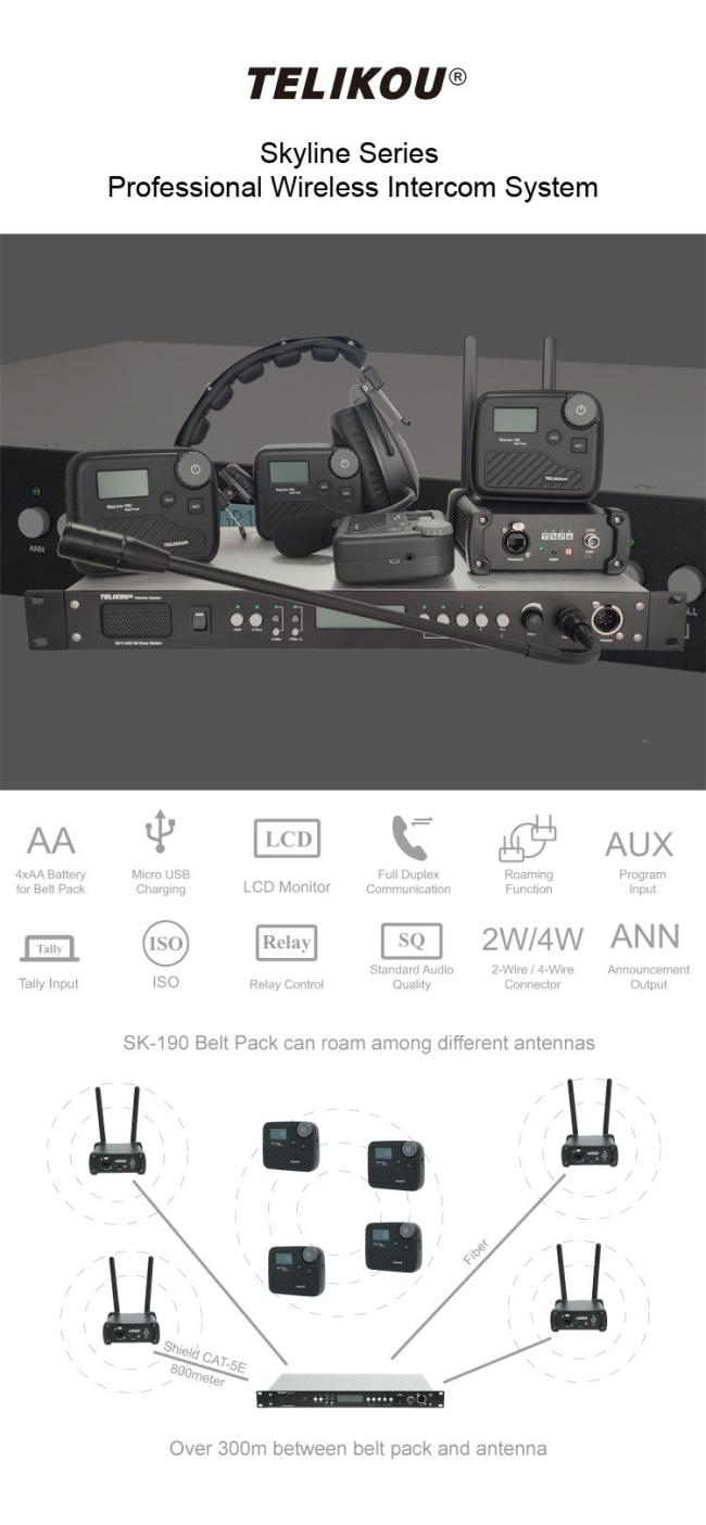 TELIKOU 2022 new wireless intercom system SKYLINE 100  16 users full duplex for event Professional Audio, Video & Lighting