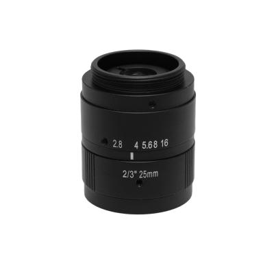 China 2/3 Fixed-Focus C-Mount Lens 25mm F2.8-16 Manual Adjustable Iris Ultra-Low Distortion High MTF for sale
